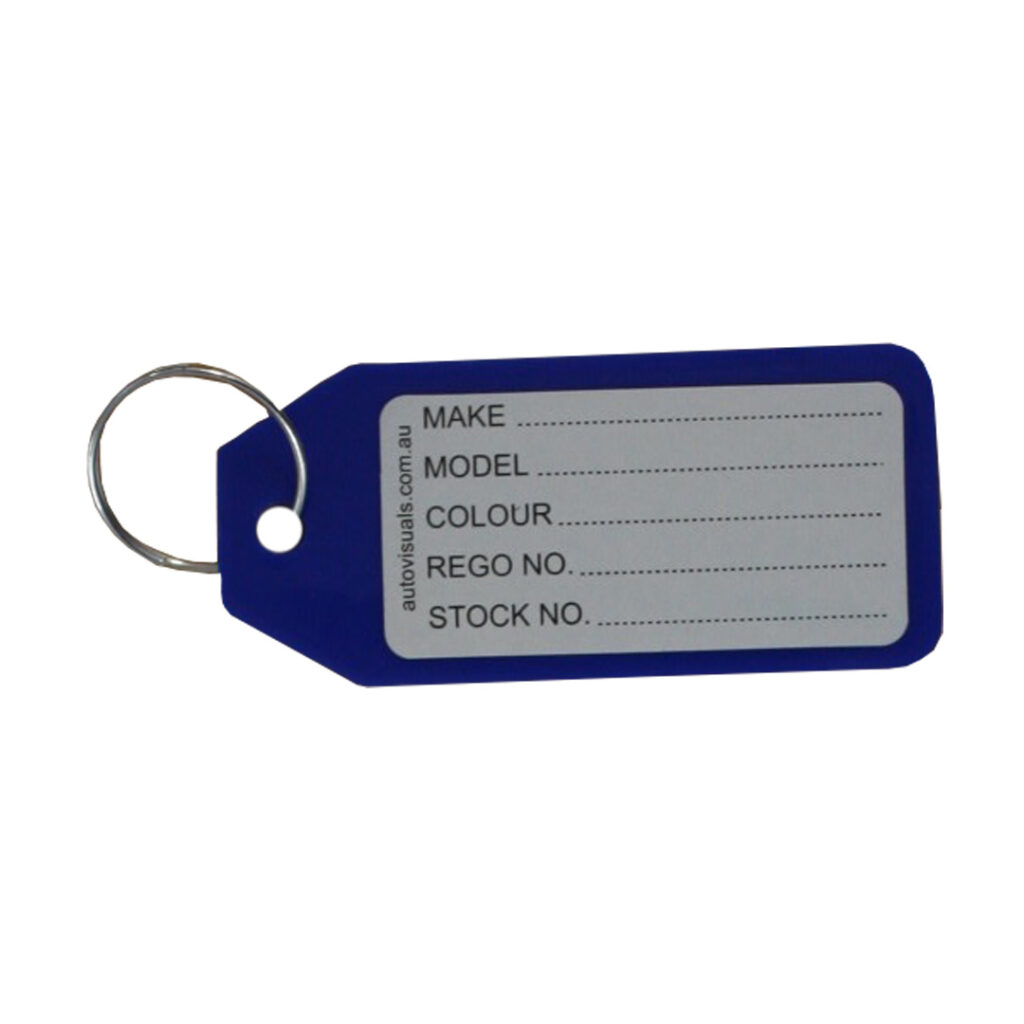 100 Labelled Plastic Key Tags Blue - Auto Visuals